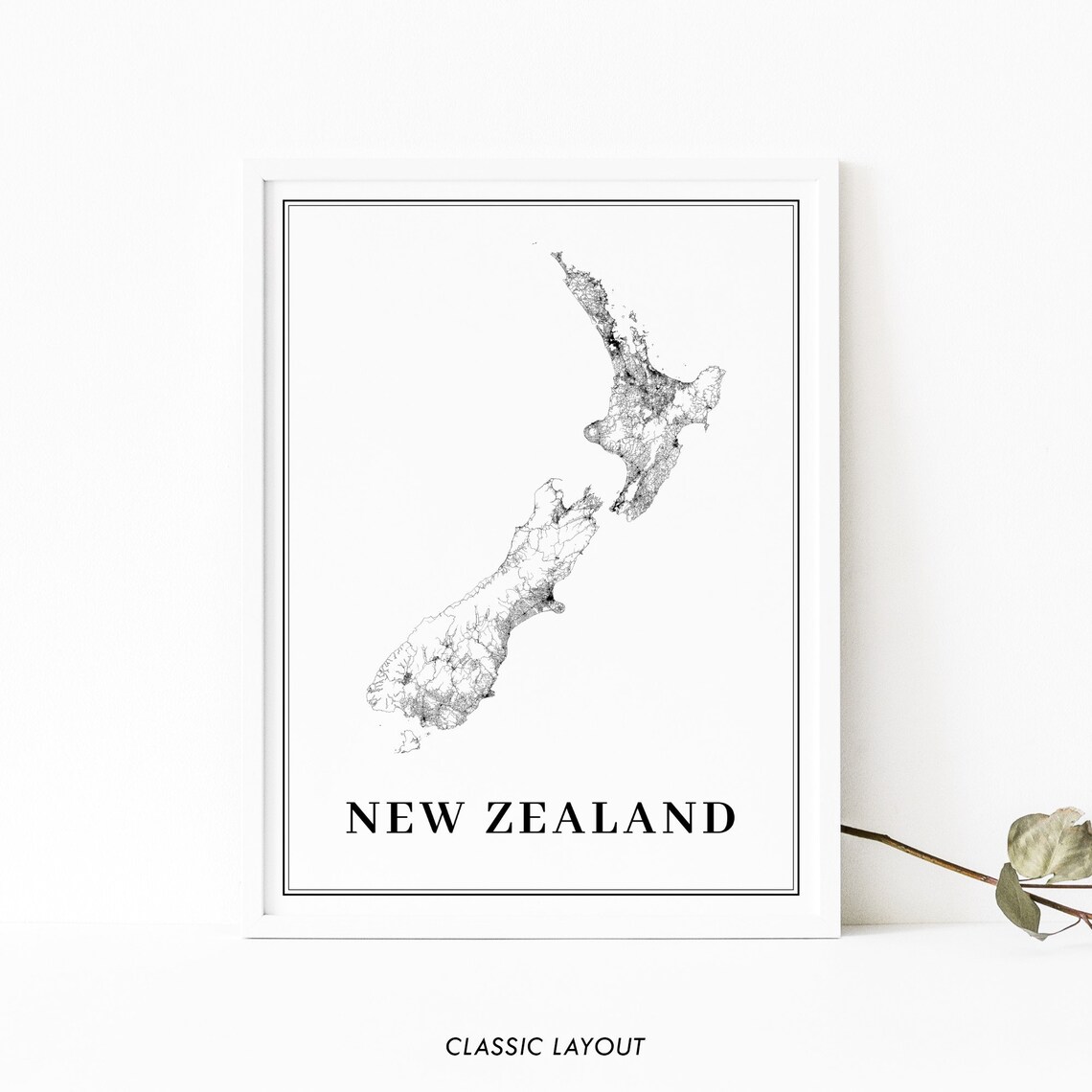 New Zealand Map Print Country Road Map Art Poster NZ | Etsy