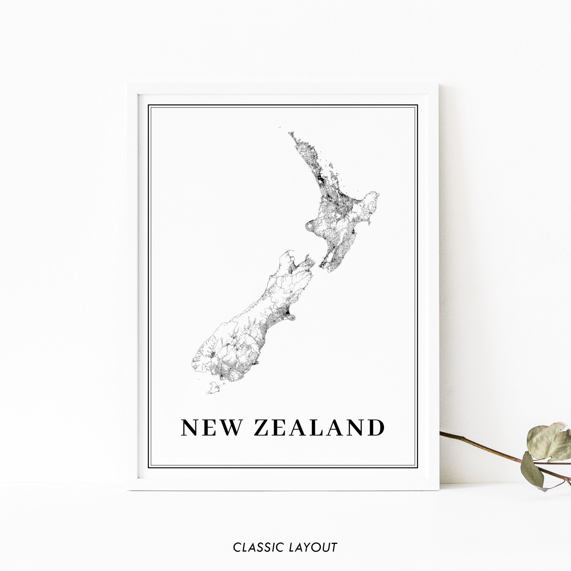 New Zealand Map Print Country Road Map Art Poster NZ | Etsy