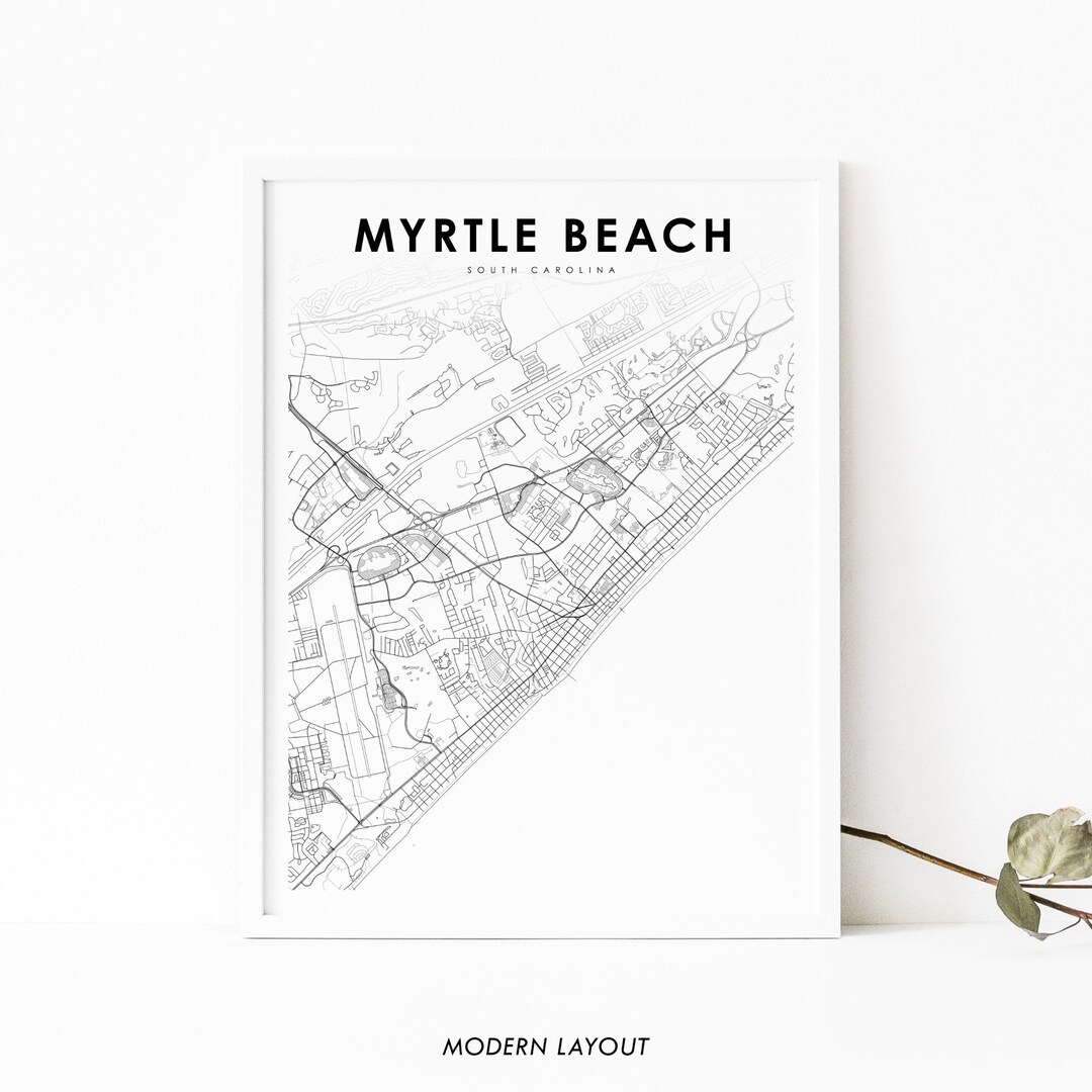 Myrtle Beach SC Map Print, South Carolina USA Map Art Poster, City ...