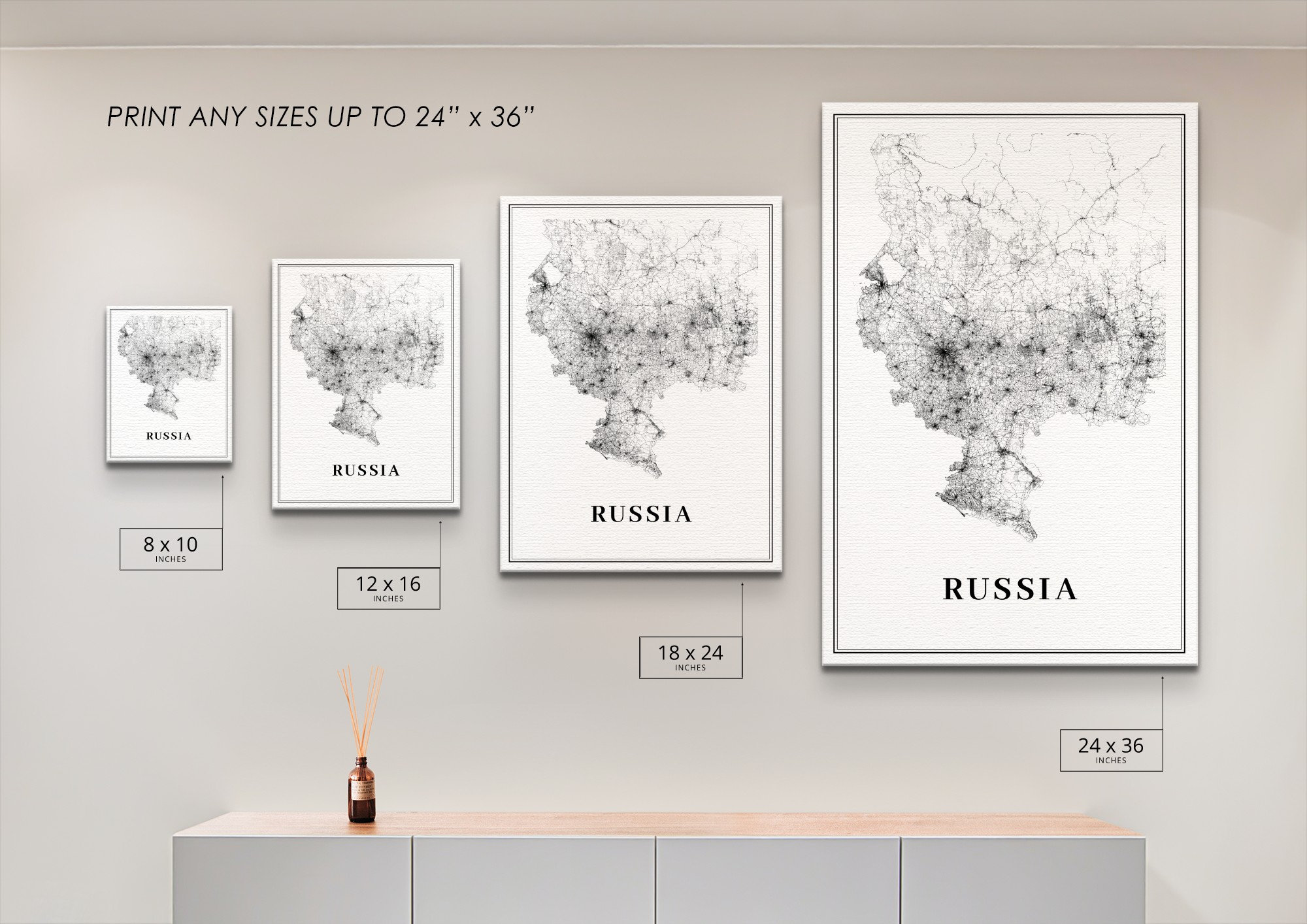 Russia Map Print Road Map Art Poster European Russia Western - Etsy