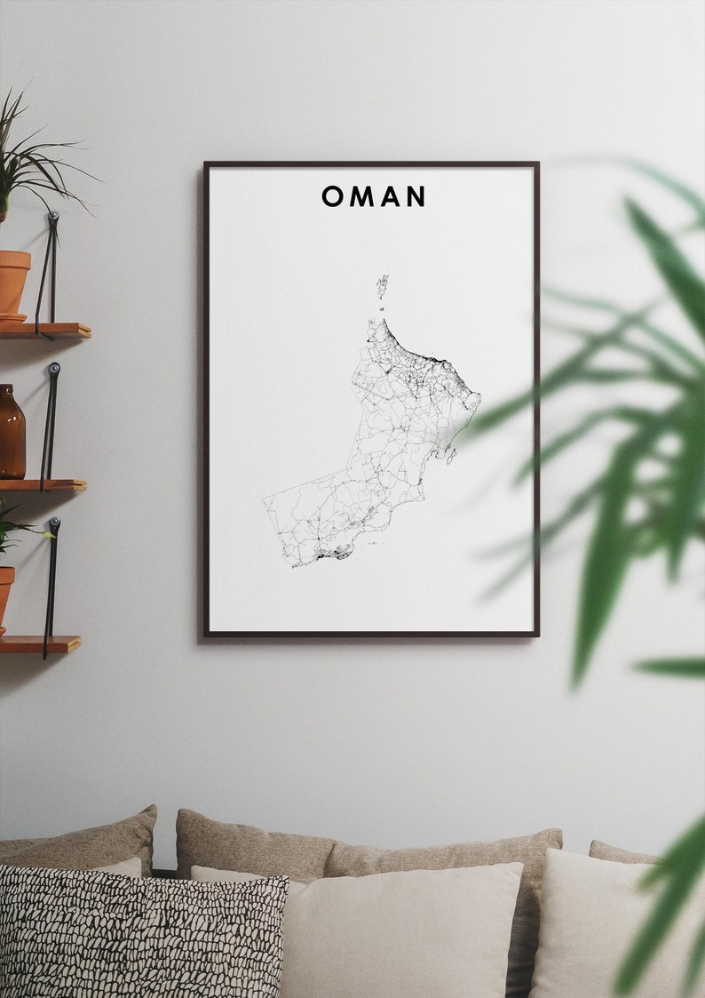 Oman Map Print Road Map Art Poster Salṭanat ʻumān Muscat - Etsy
