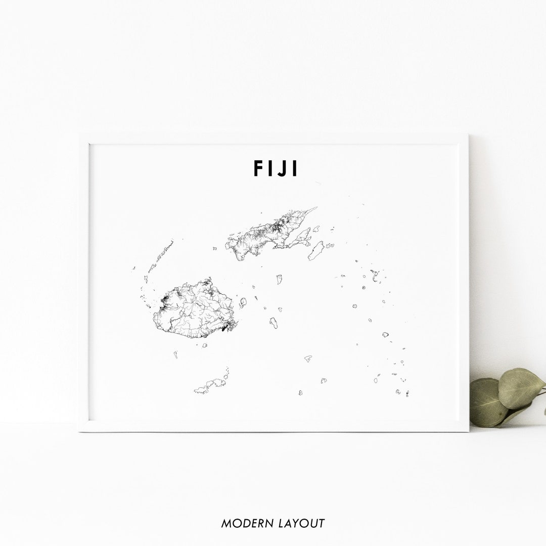 Fiji Map Print, Country Road Map Poster, Viti Levu Suva Oceania South ...