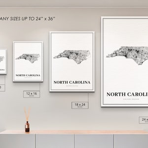 North Carolina Map Print, State Road Map Print, NC USA United States ...
