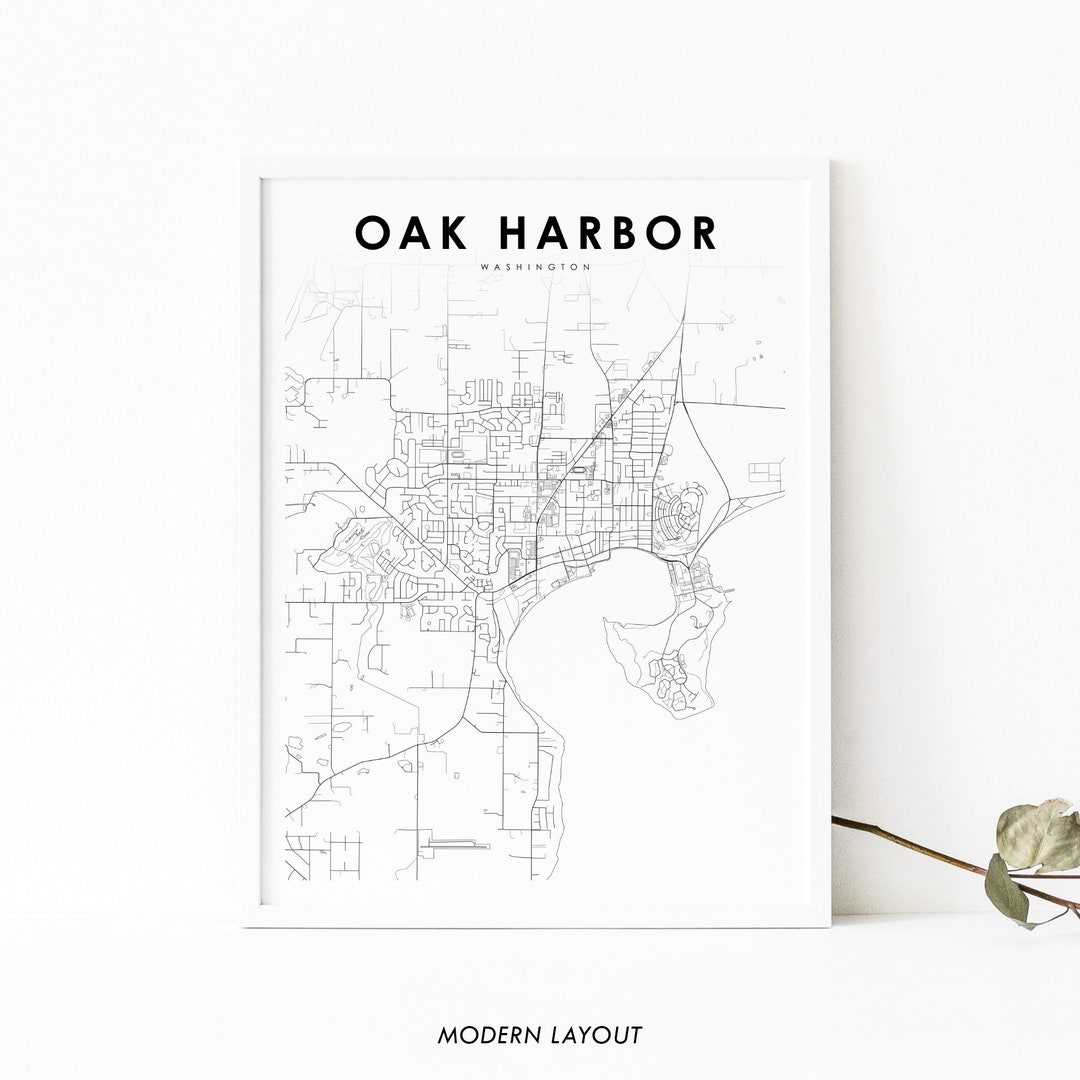 Oak Harbor WA Map Print, Washington USA Map Art Poster, Whidbey, City ...