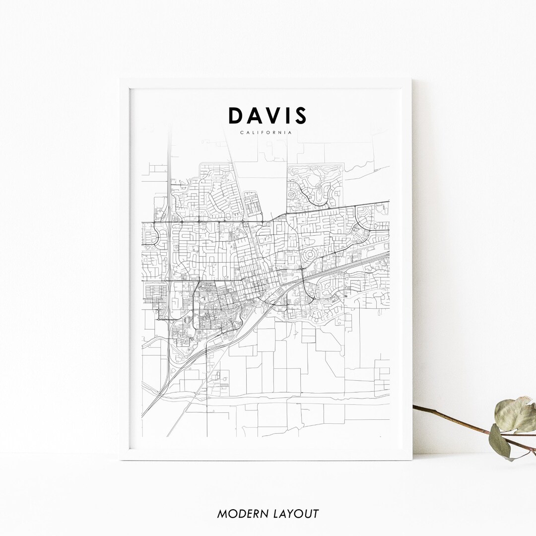 Davis CA Map Print, California USA Map Art Poster, Yolo County UCD City ...