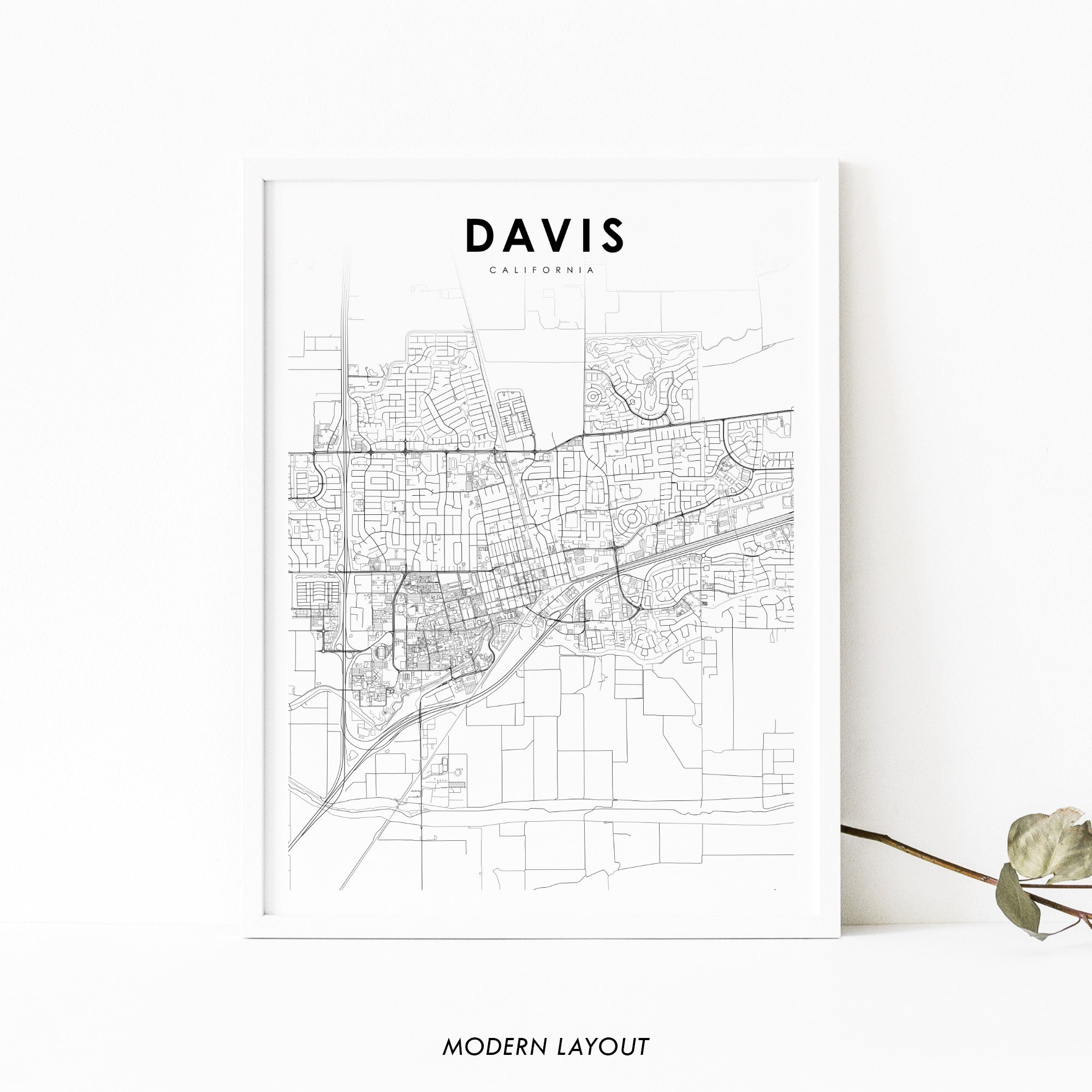 Davis CA Map Print, California USA Map Art Poster, Yolo County UCD City ...