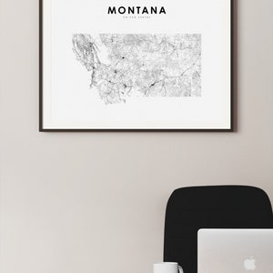Montana Map Print, State Road Map Print, MT USA United States Map Art ...