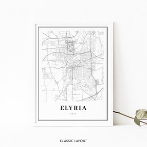 Elyria OH Map Print, Ohio USA Map Art Poster, Cleveland Lorain, City ...