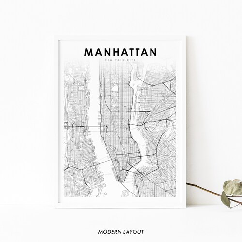 Manhattan Map Print New York City NYC NY USA Map Art Poster - Etsy