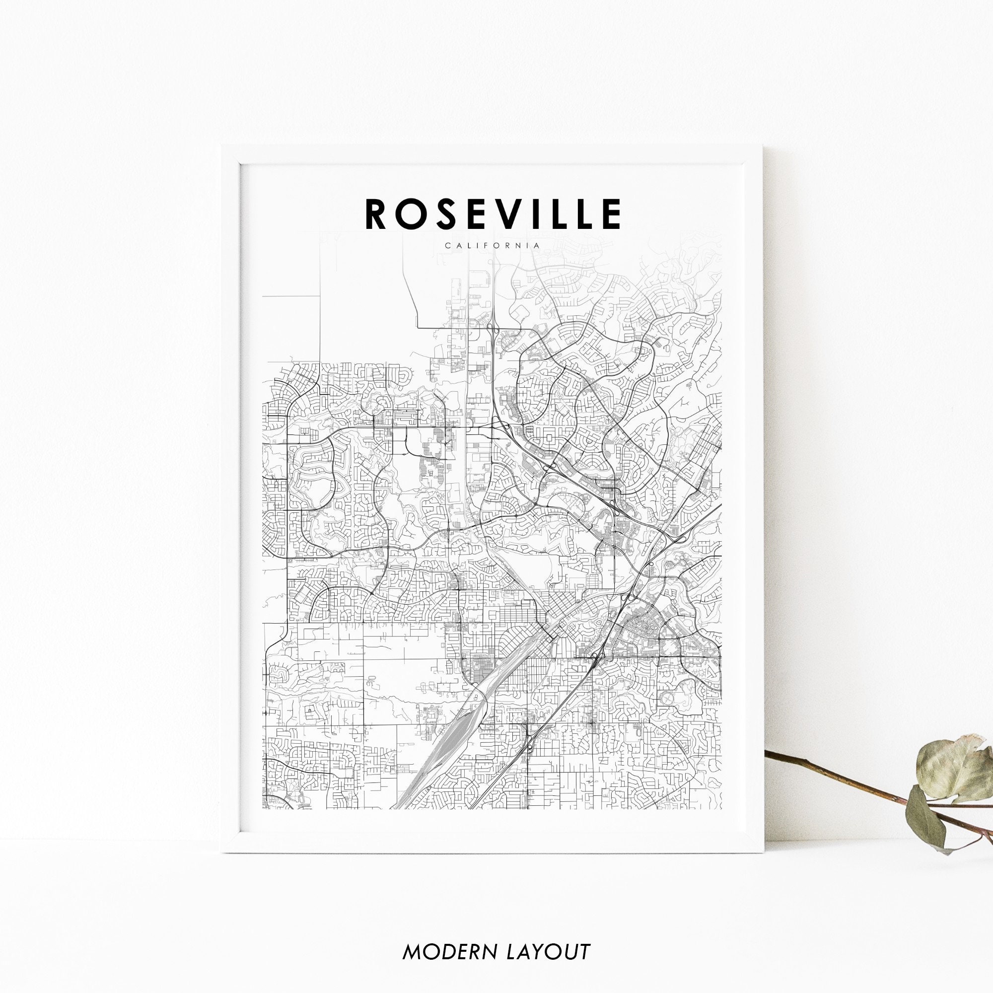 Roseville CA Map Print California USA Map Art Poster | Etsy