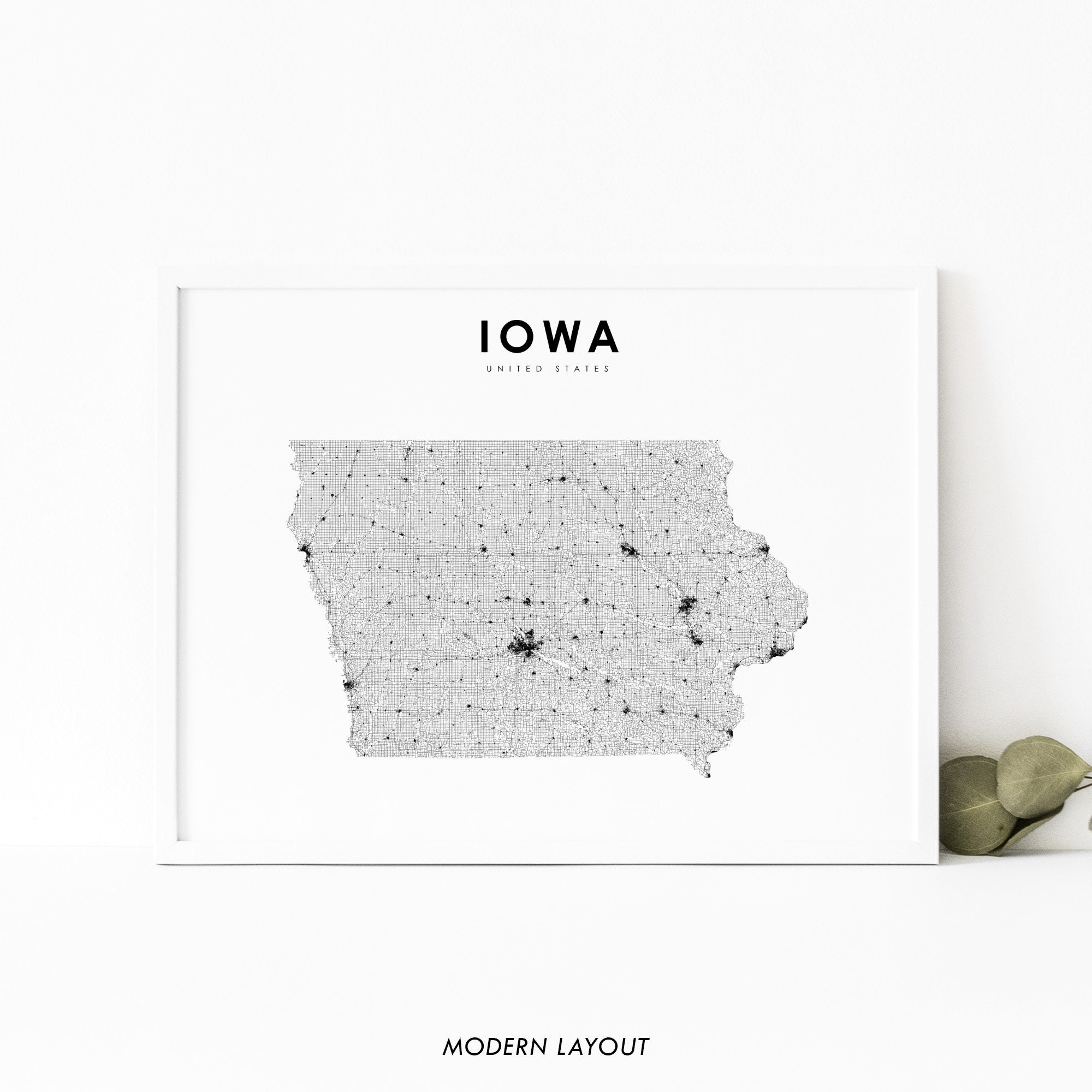 Iowa Map Print State Road Map Print IA USA United States Map | Etsy