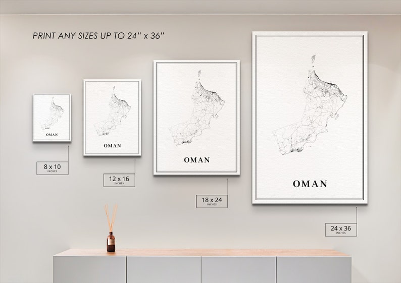 Oman Map Print Road Map Art Poster Salṭanat ʻumān Muscat - Etsy