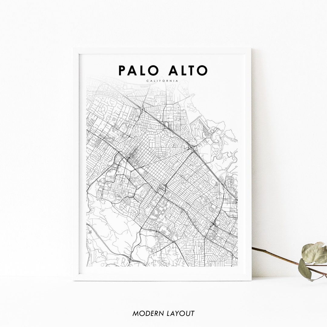 Palo Alto CA Map Print, California USA Map Art Poster, City Road Street ...