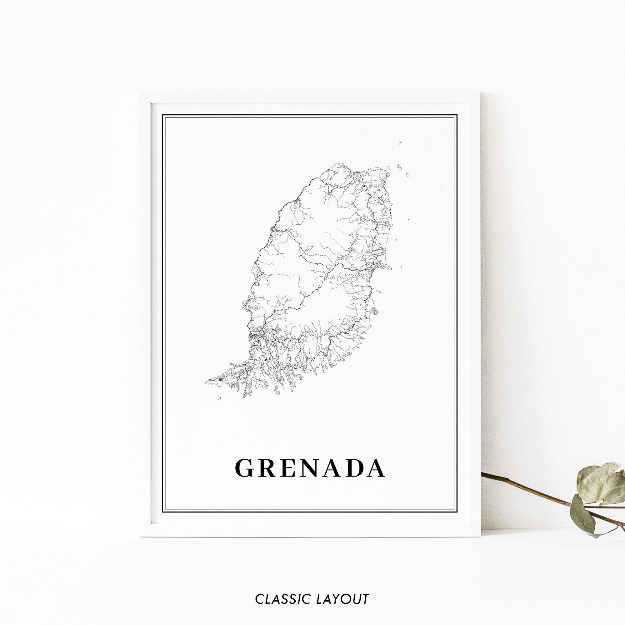 Grenada Map Print Country Road Map Poster Gwenad West Indies - Etsy