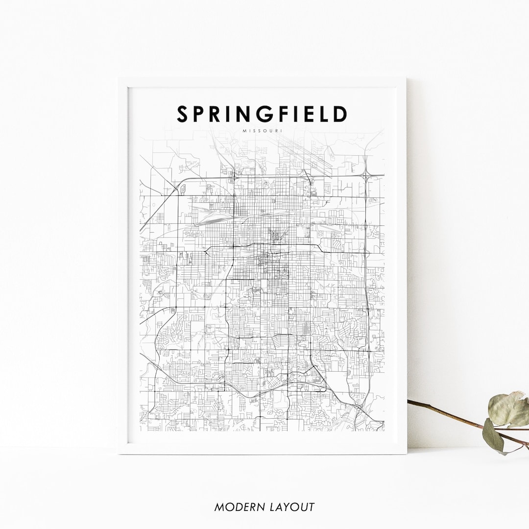 Springfield MO Map Print, Missouri USA Map Art Poster, City Street Road ...