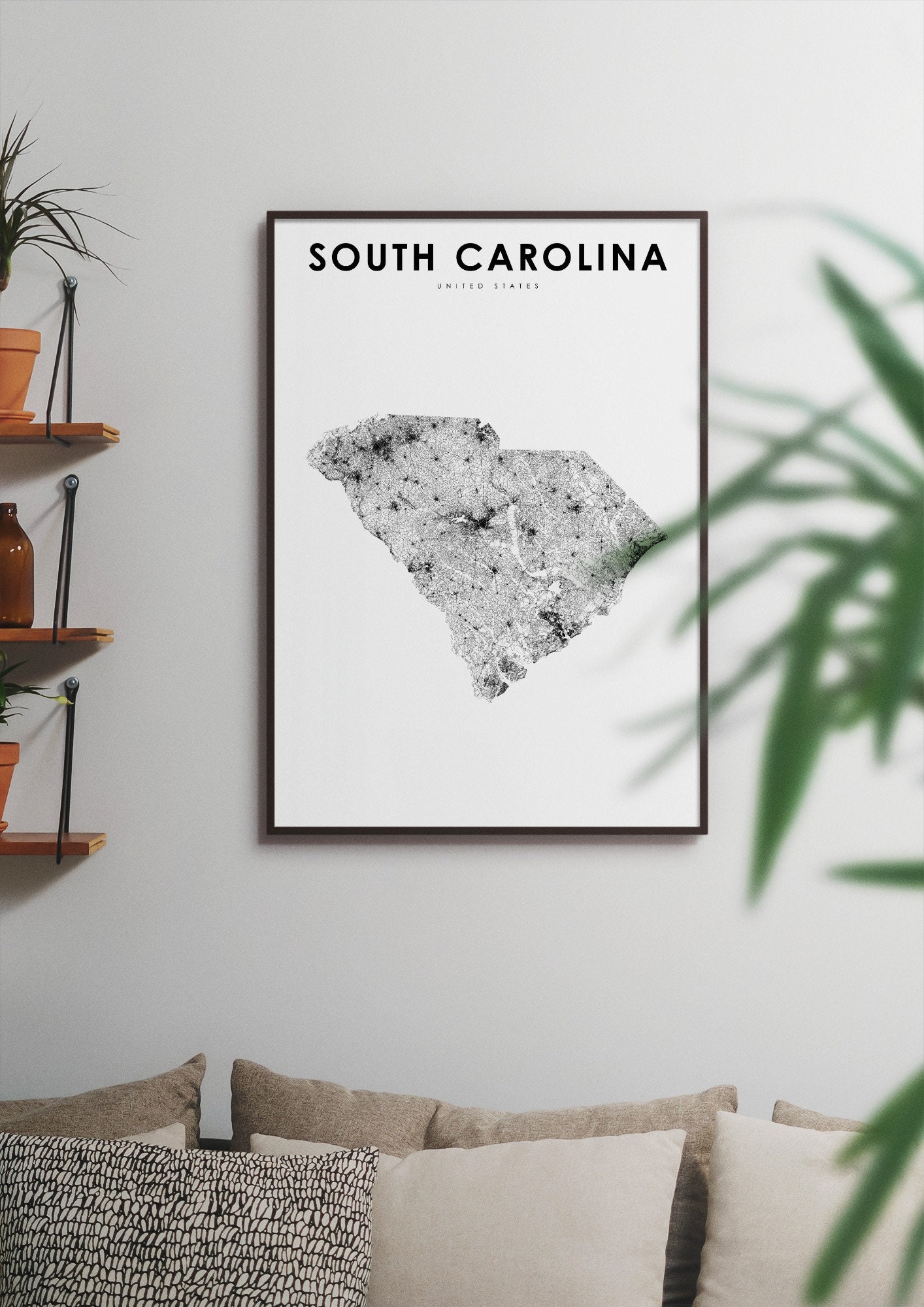 South Carolina Map Print, State Road Map Print, SC USA United States ...