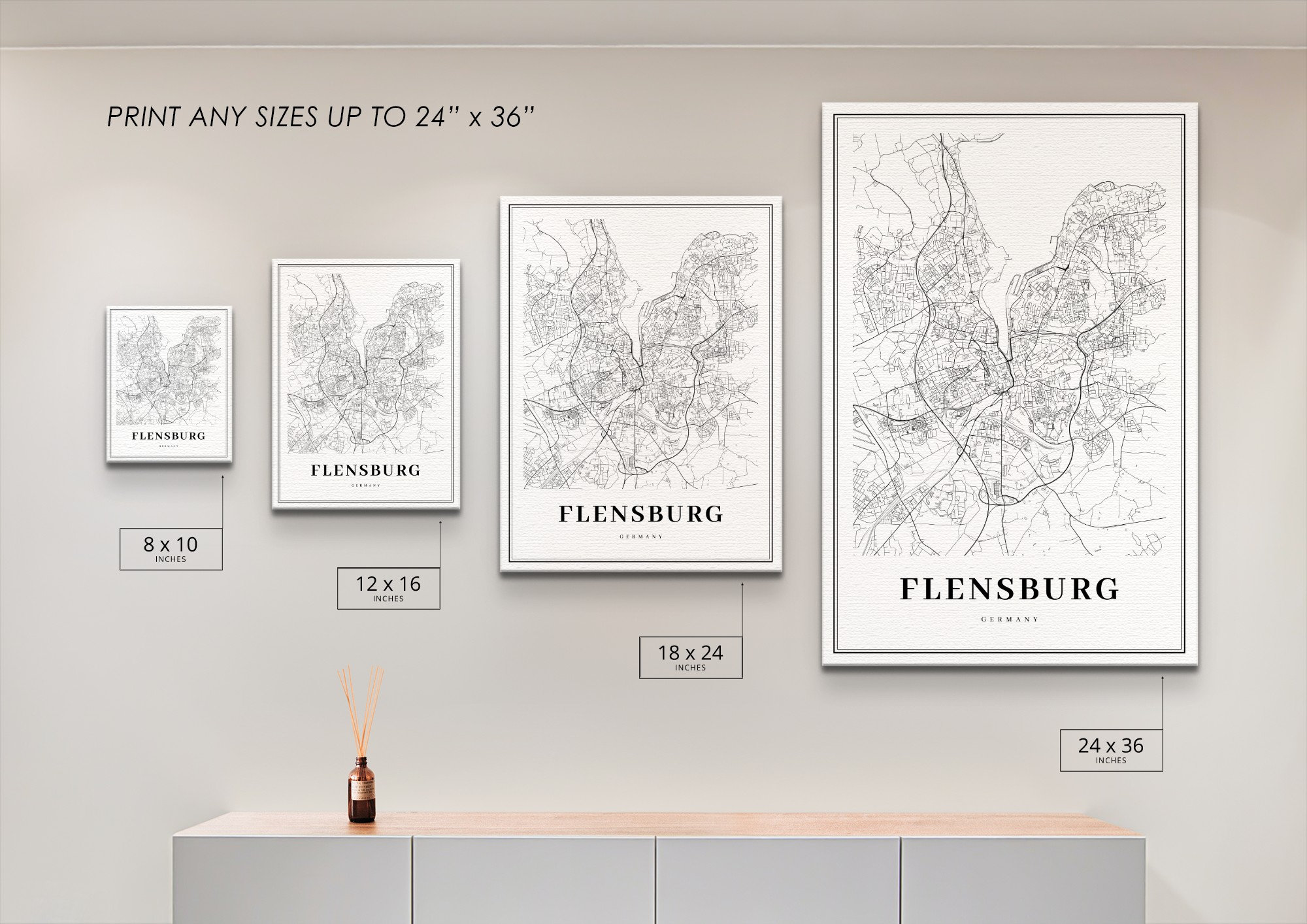 Flensburg Germany Map Print, Map Art Poster, Flensborg Deutschland City ...