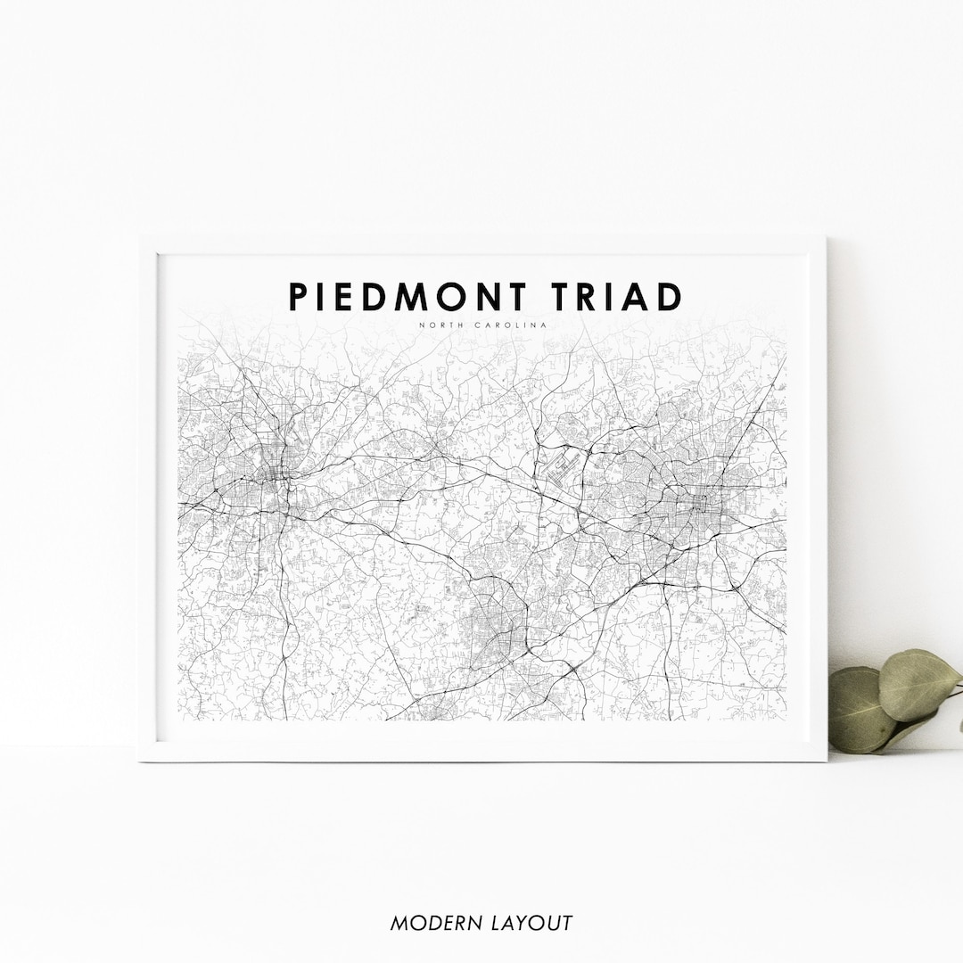 Piedmont Triad NC Map Print, North Carolina USA Map Art Poster, City ...
