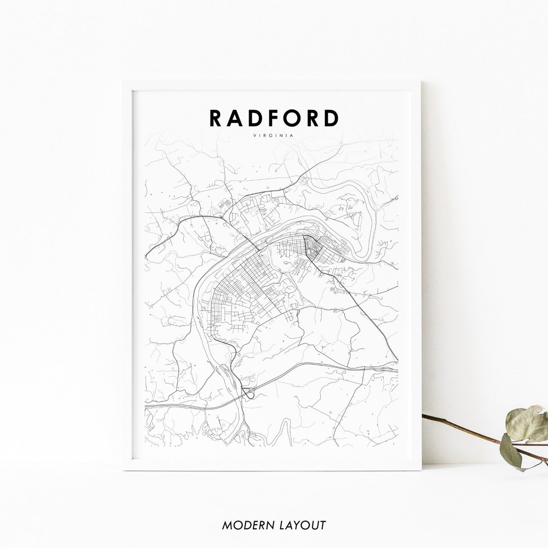 Radford VA Map Print, Virginia USA Map Art Poster, Montgomery County ...