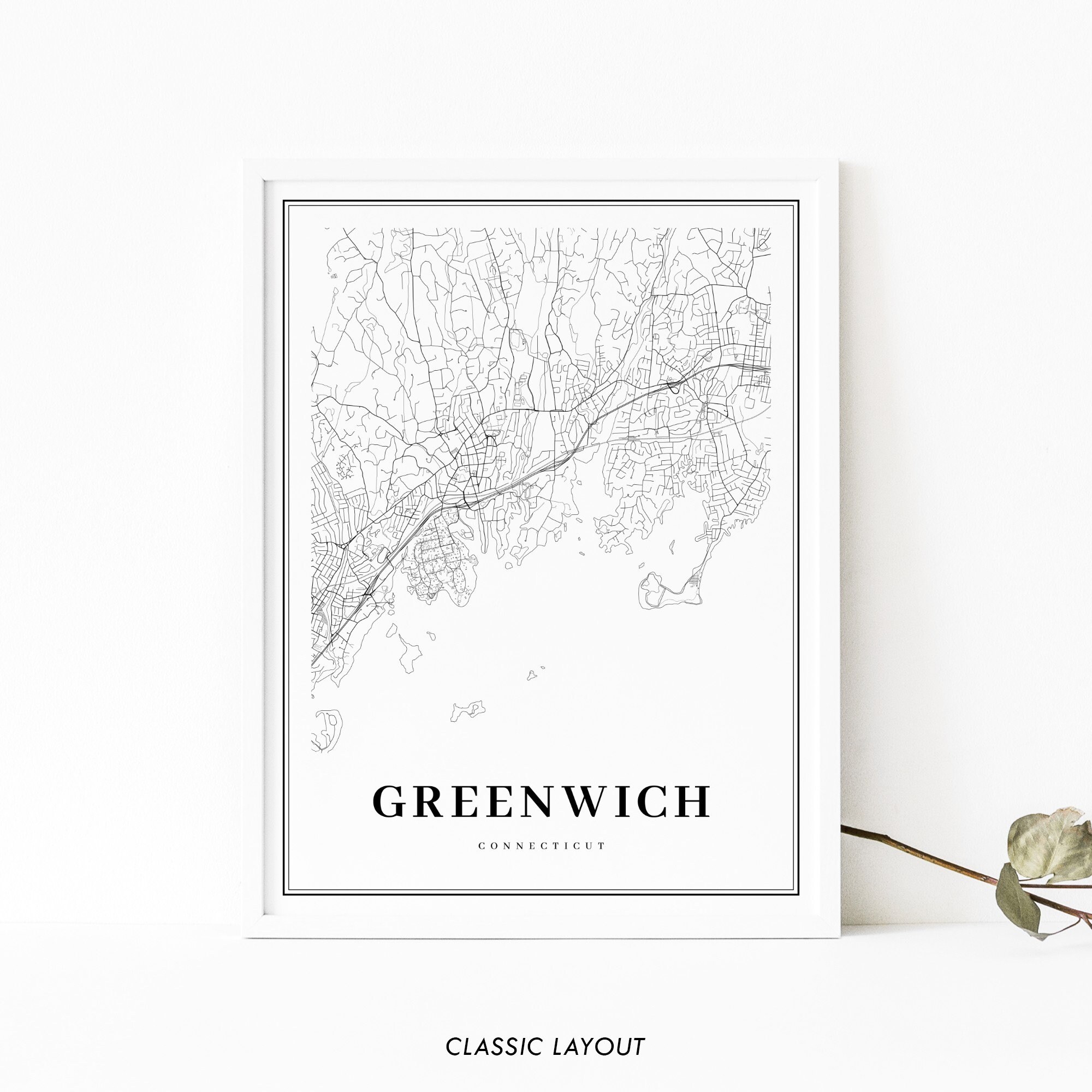 Greenwich CT Map Print, Connecticut USA Map Art Poster, Fairfield, City ...
