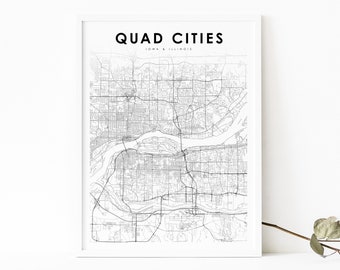 Quad City IA IL Framed Canvas Map Print Davenport Rock Island ...
