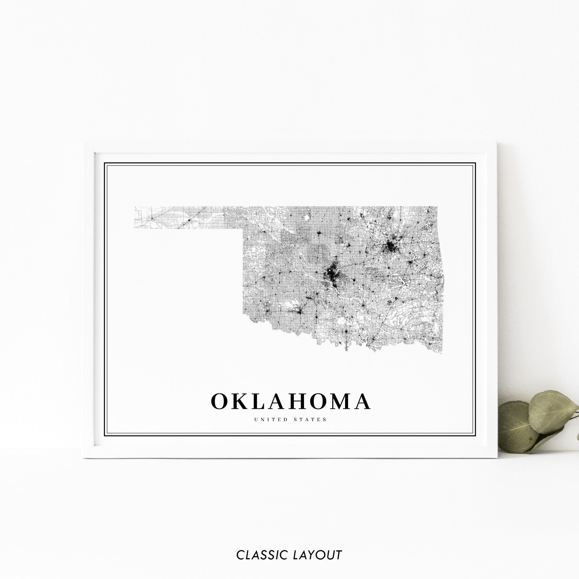 Oklahoma Map Print, State Road Map Print, OK USA United States Map Art ...