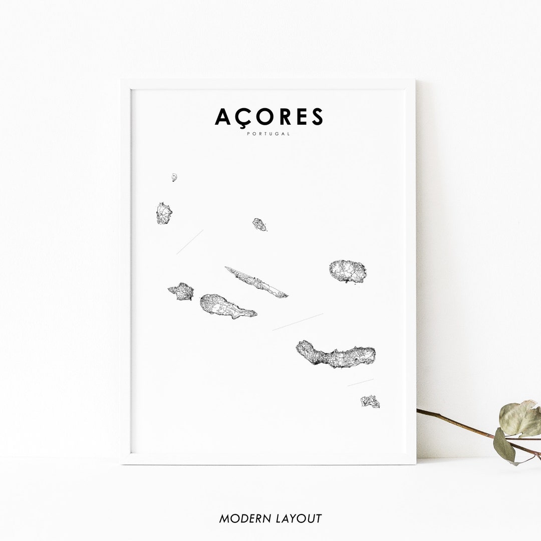 Azores Map Print, Açores Portugal Road Map Poster, São Miguel Pico ...
