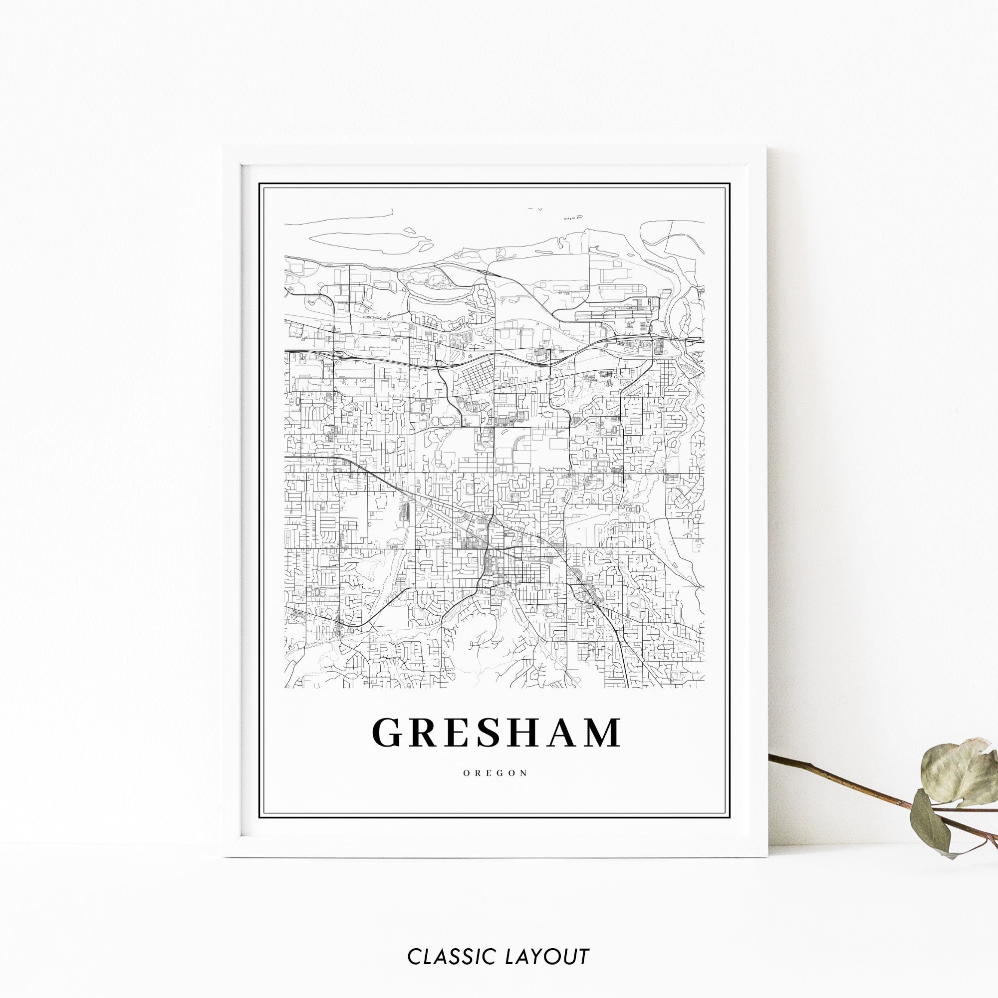 Gresham OR Map Print, Oregon USA Map Art Poster, City Street Road Map ...