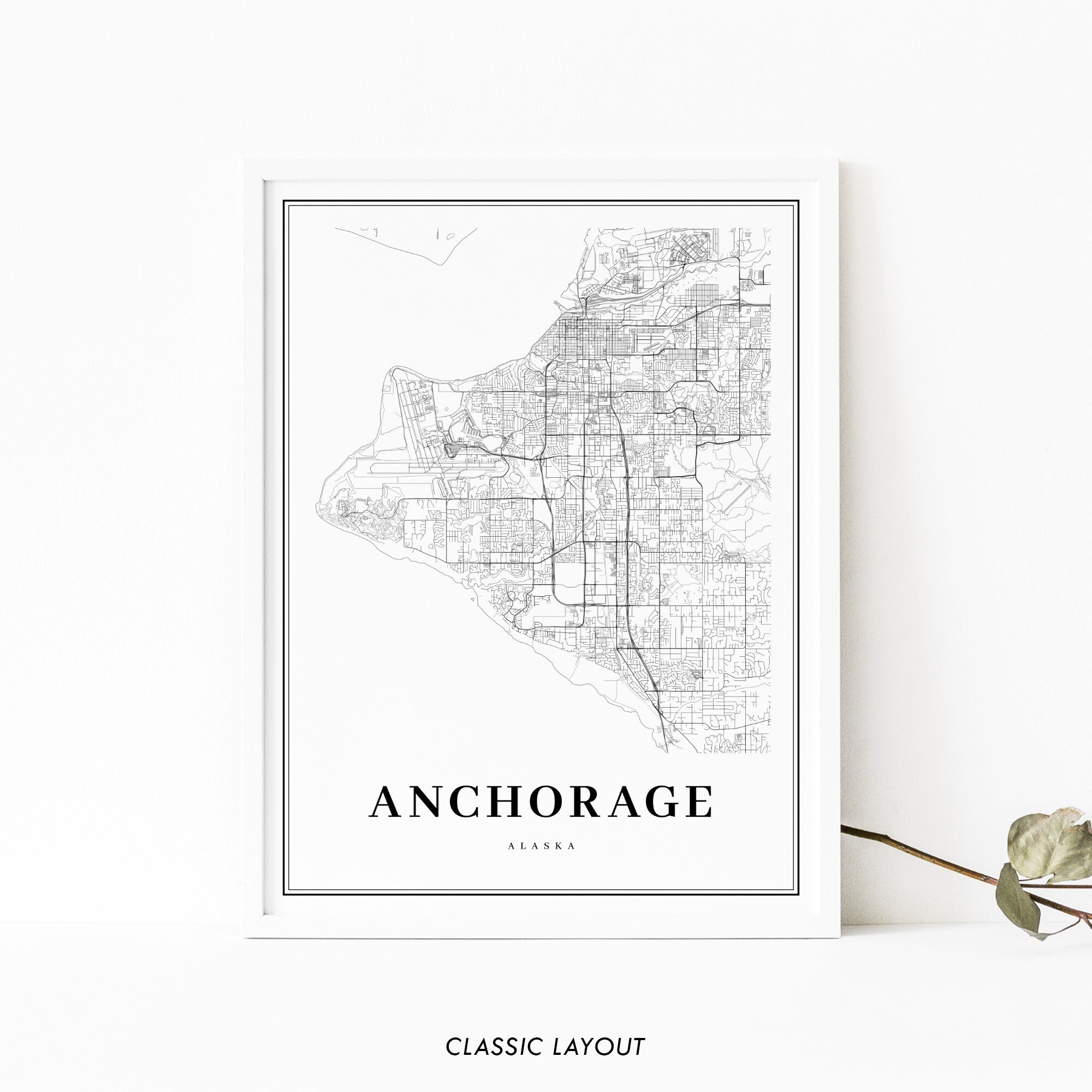 Anchorage AK Map Print, Alaska USA Map Art Poster, City Street Road Map ...