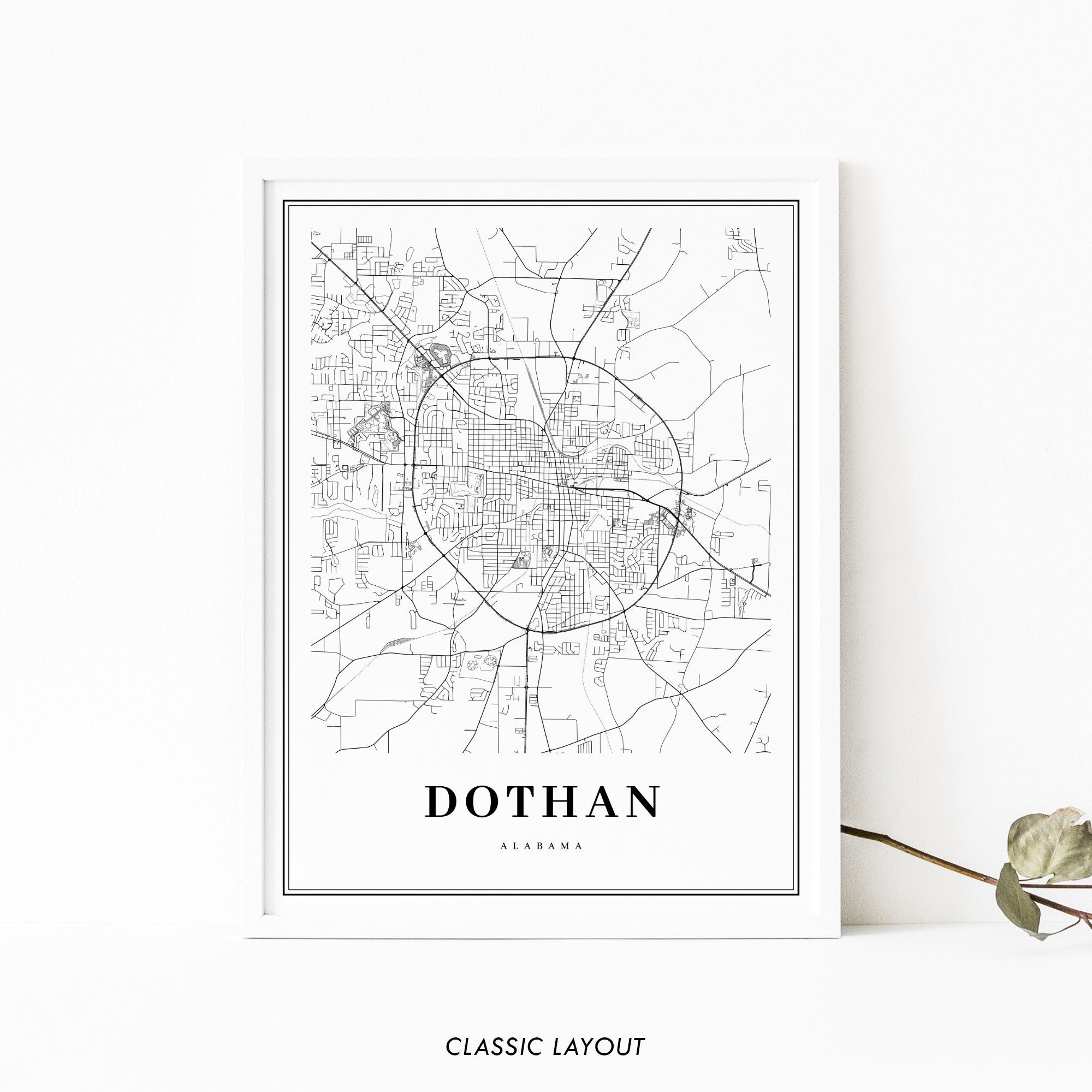 Dothan AL Map Print, Alabama USA Map Art Poster, City Street Road Map ...