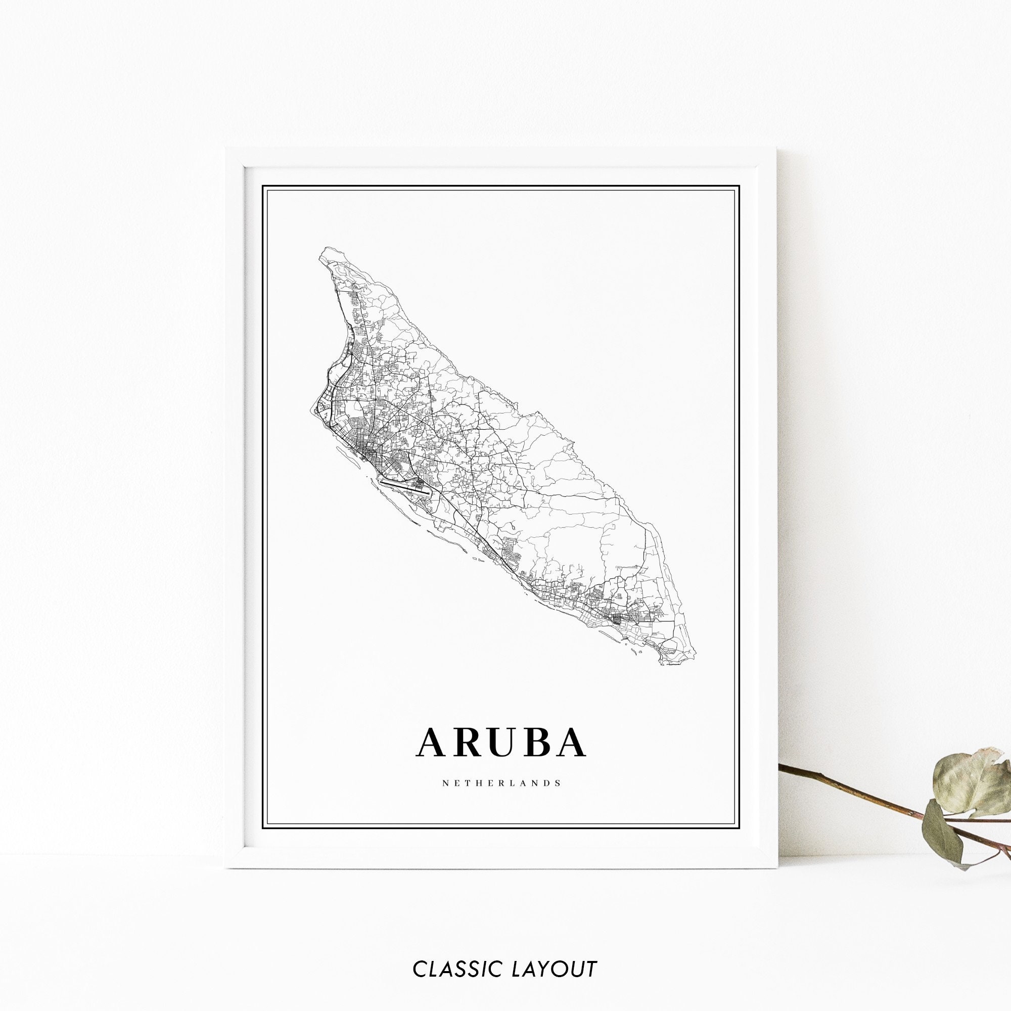 Aruba Map Print, Netherlands Map Art Poster, Oranjestad, City Street ...