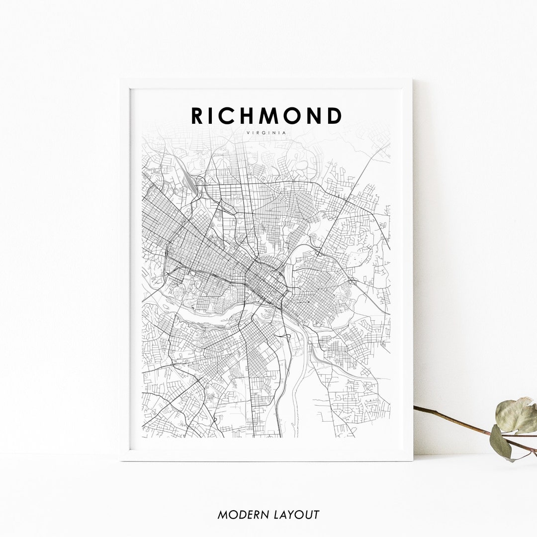 Richmond VA Map Print, Virginia USA Map Art Poster, City Street Road ...