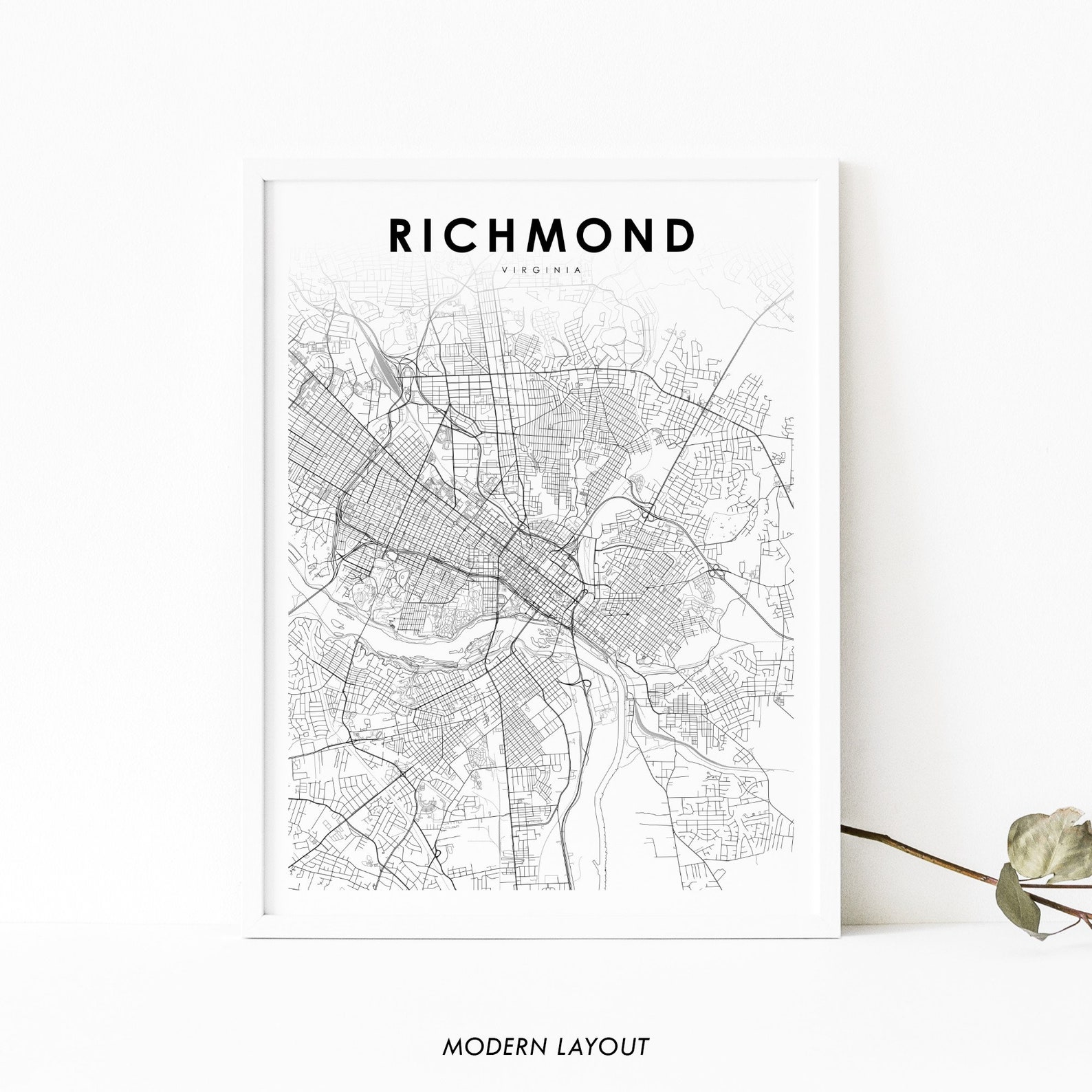 Richmond VA Map Print, Virginia USA Map Art Poster, City Street Road ...