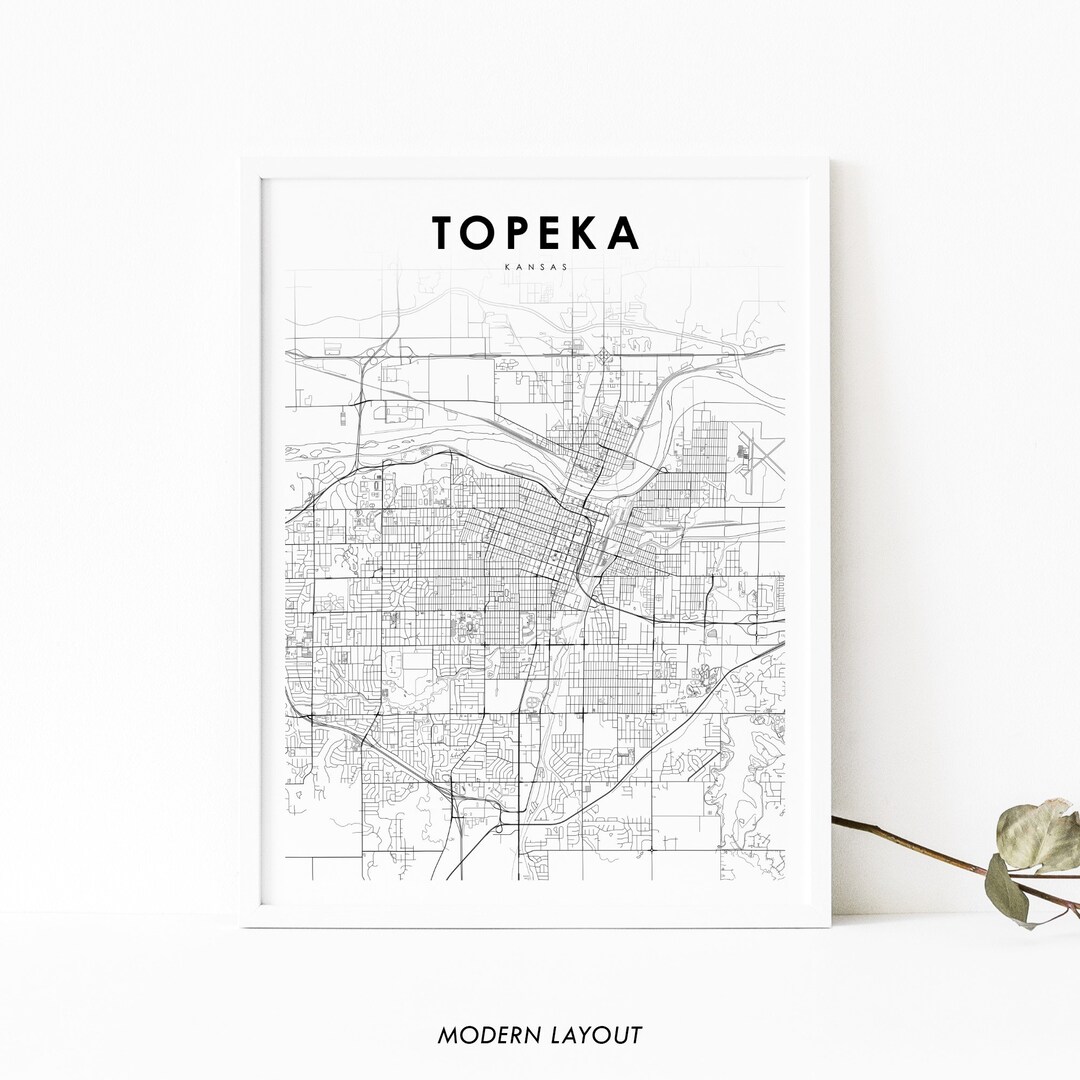 Topeka KS Map Print, Kansas USA Map Art Poster, Shawnee County, City ...