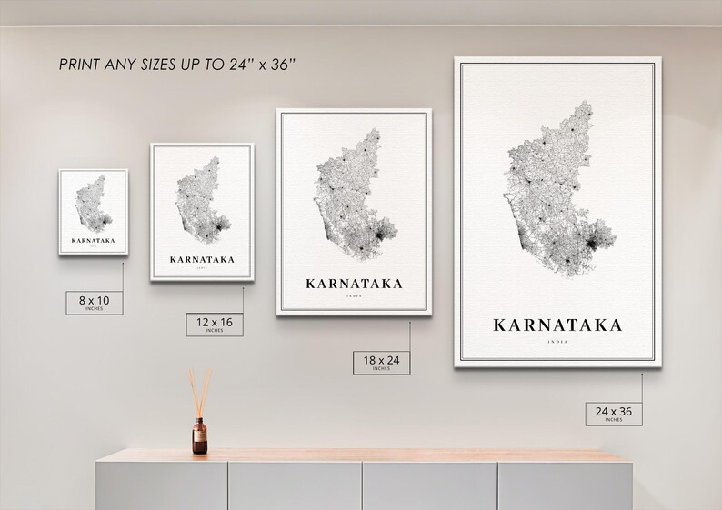 Karnataka India Map Print, Road Map Art Poster, Bengaluru Bangalore ...
