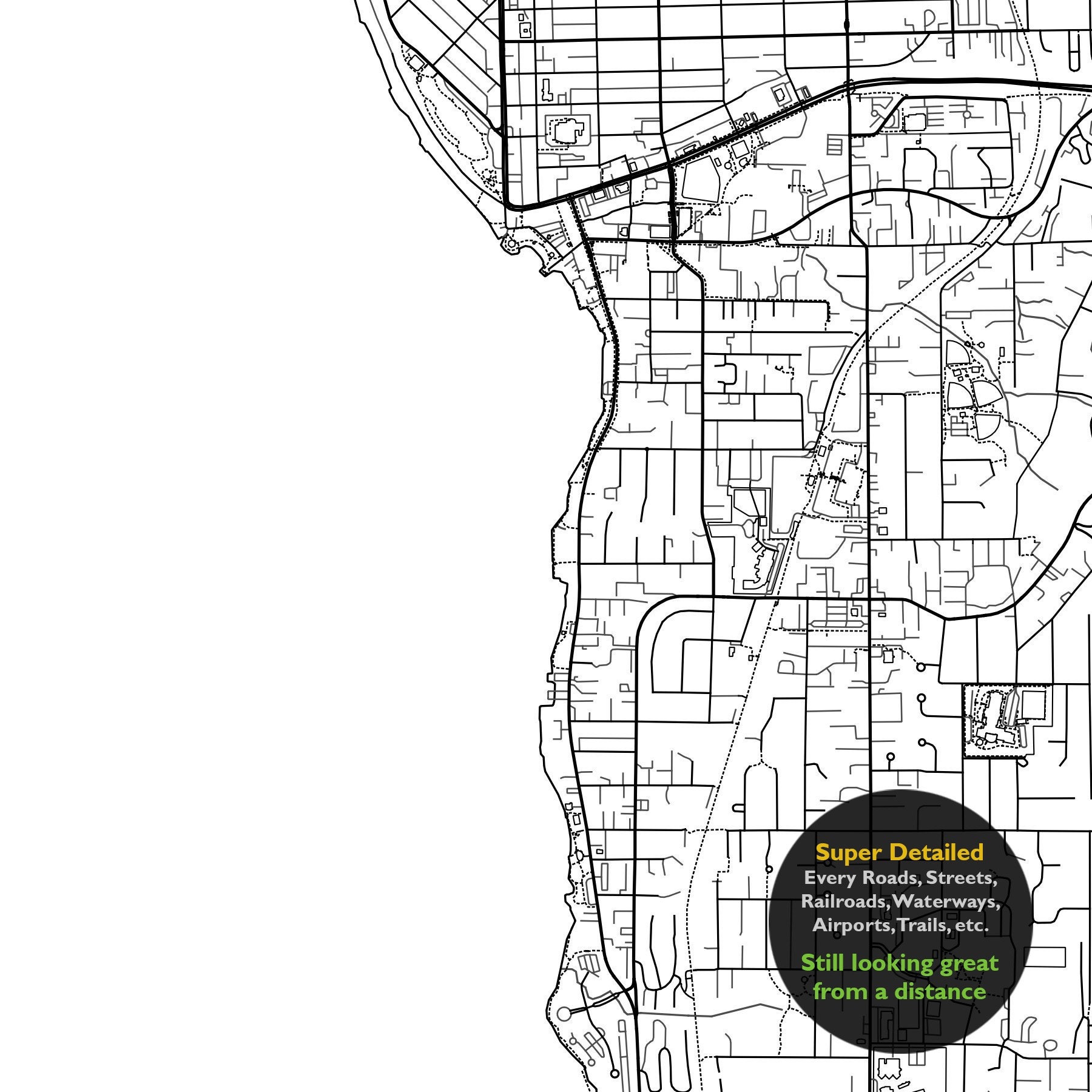 Kirkland WA Map Print Washington USA Map Art Poster Seattle | Etsy