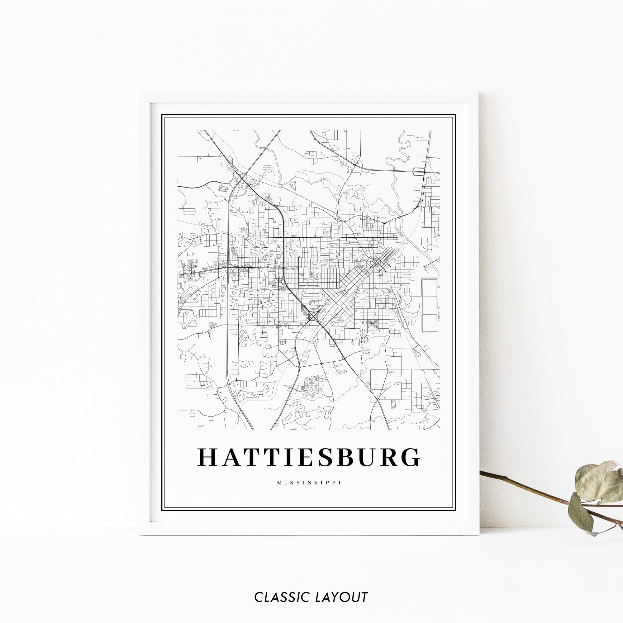 Hattiesburg MS Map Print Mississippi USA Map Art Poster | Etsy