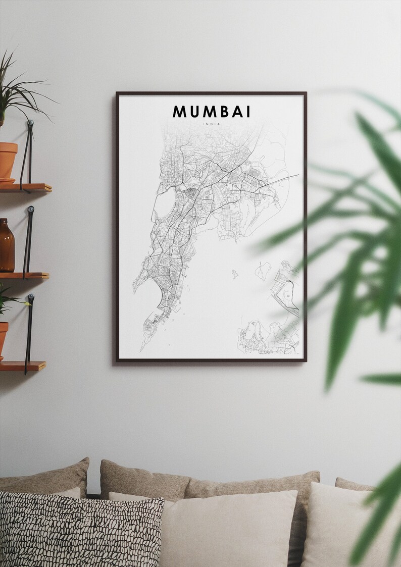 Mumbai India Map Print, Map Art Poster, Bombay Maharashtra, City Street ...