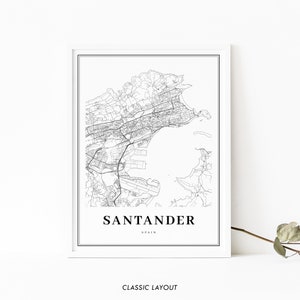 Santander Spain Map Print, Map Art Poster, Cantabria España, City ...