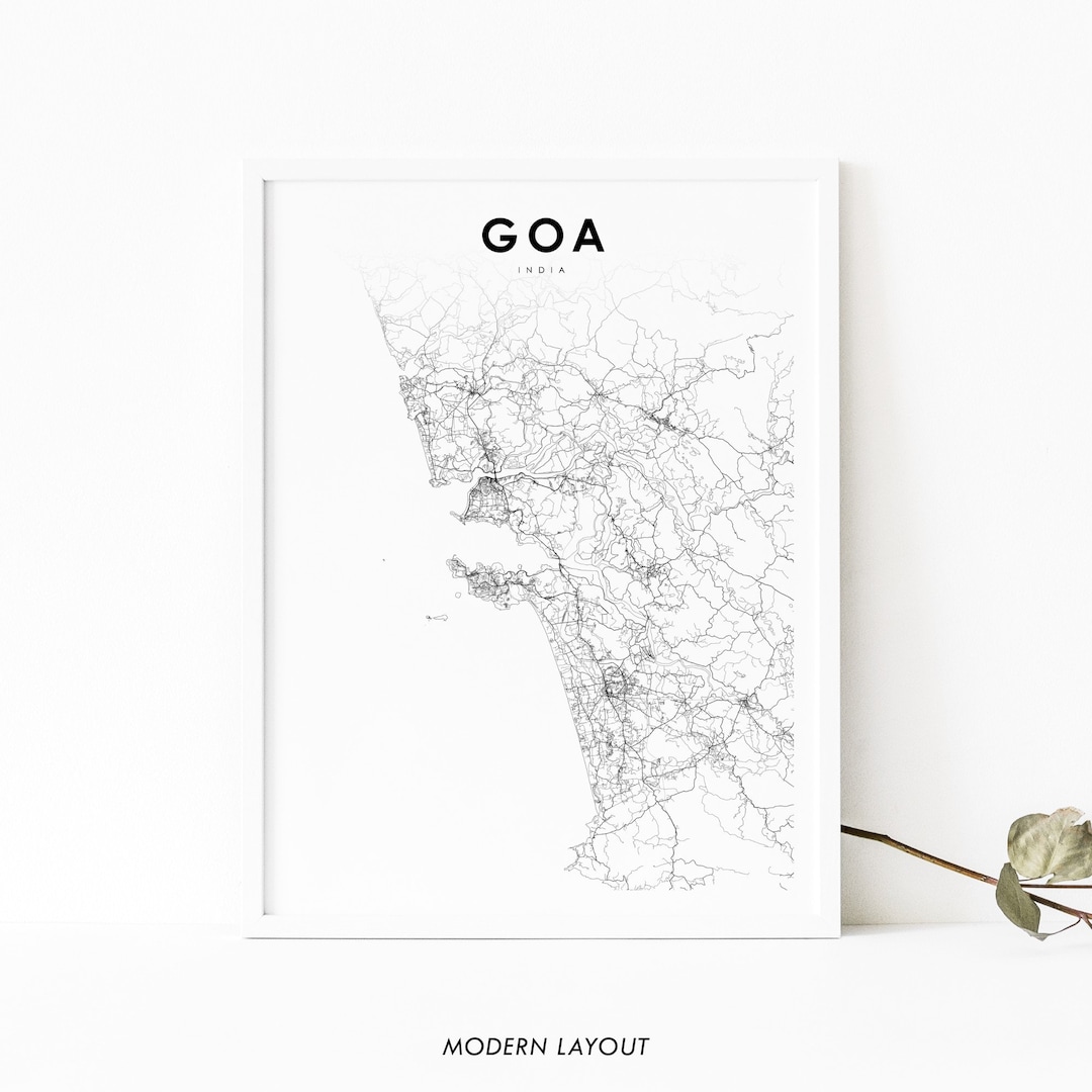 Goa India Map Print, Map Art Poster, Konkan Panaji, City Street Road ...