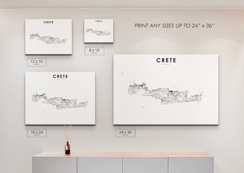 Crete Greece Map Print, Road Map Art Poster, Κρήτη Kríti Krḗtē Greek ...