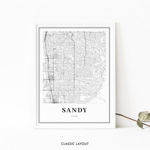 Sandy UT Map Print, Utah USA Map Art Poster, City Street Road Map Print ...