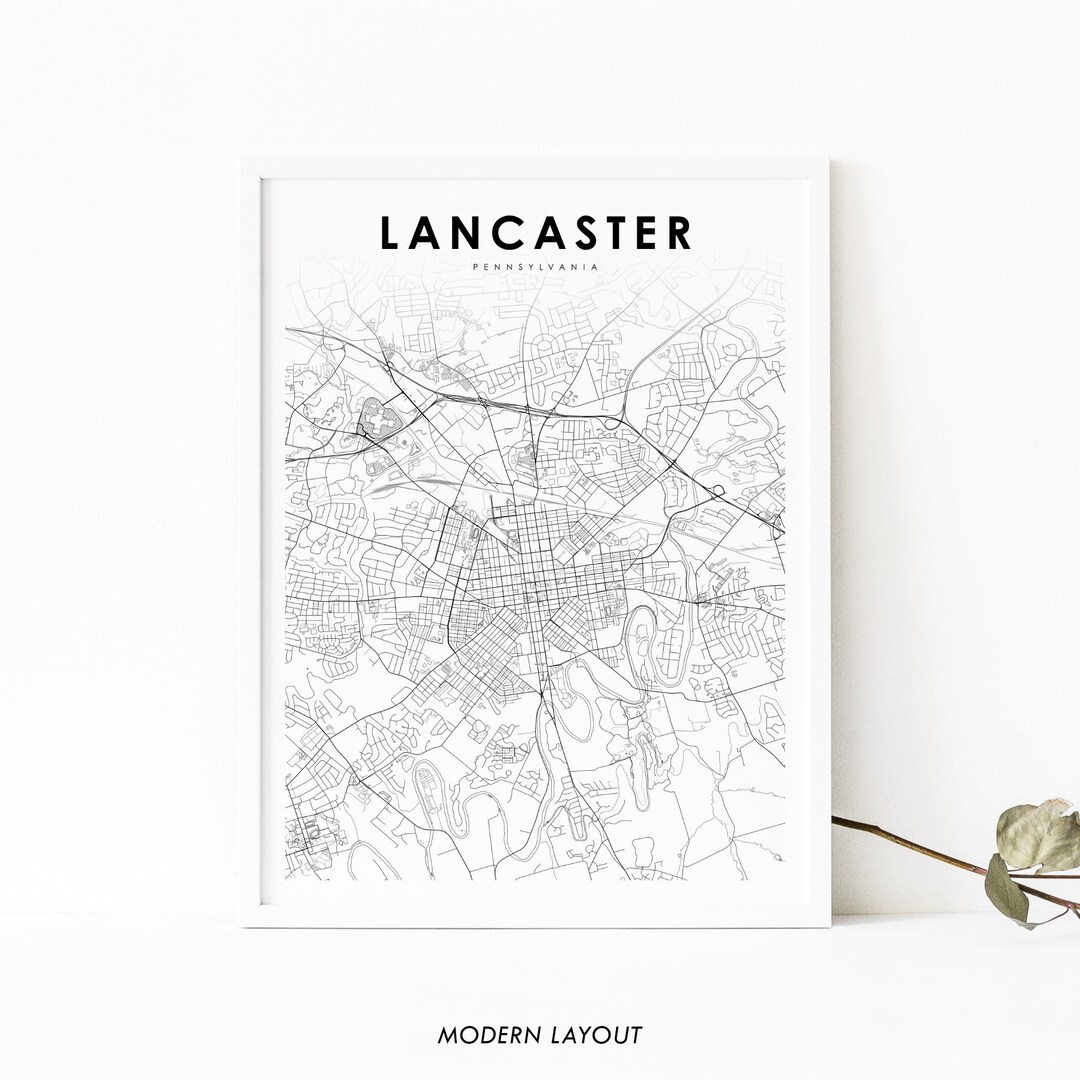 Lancaster PA Map Print, Pennsylvania USA Map Art Poster, City Street ...