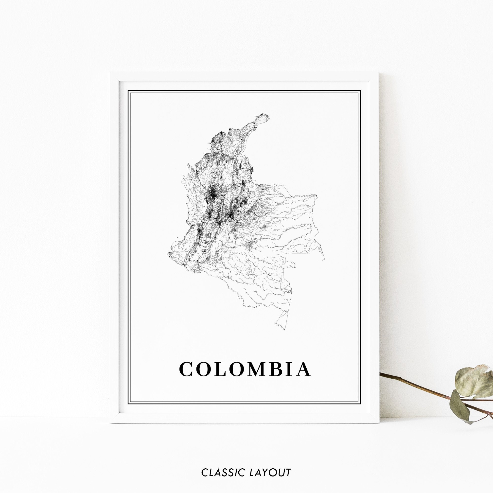 Colombia Map Print, Country Road Map Poster, Bogota Bogotá Medellin ...