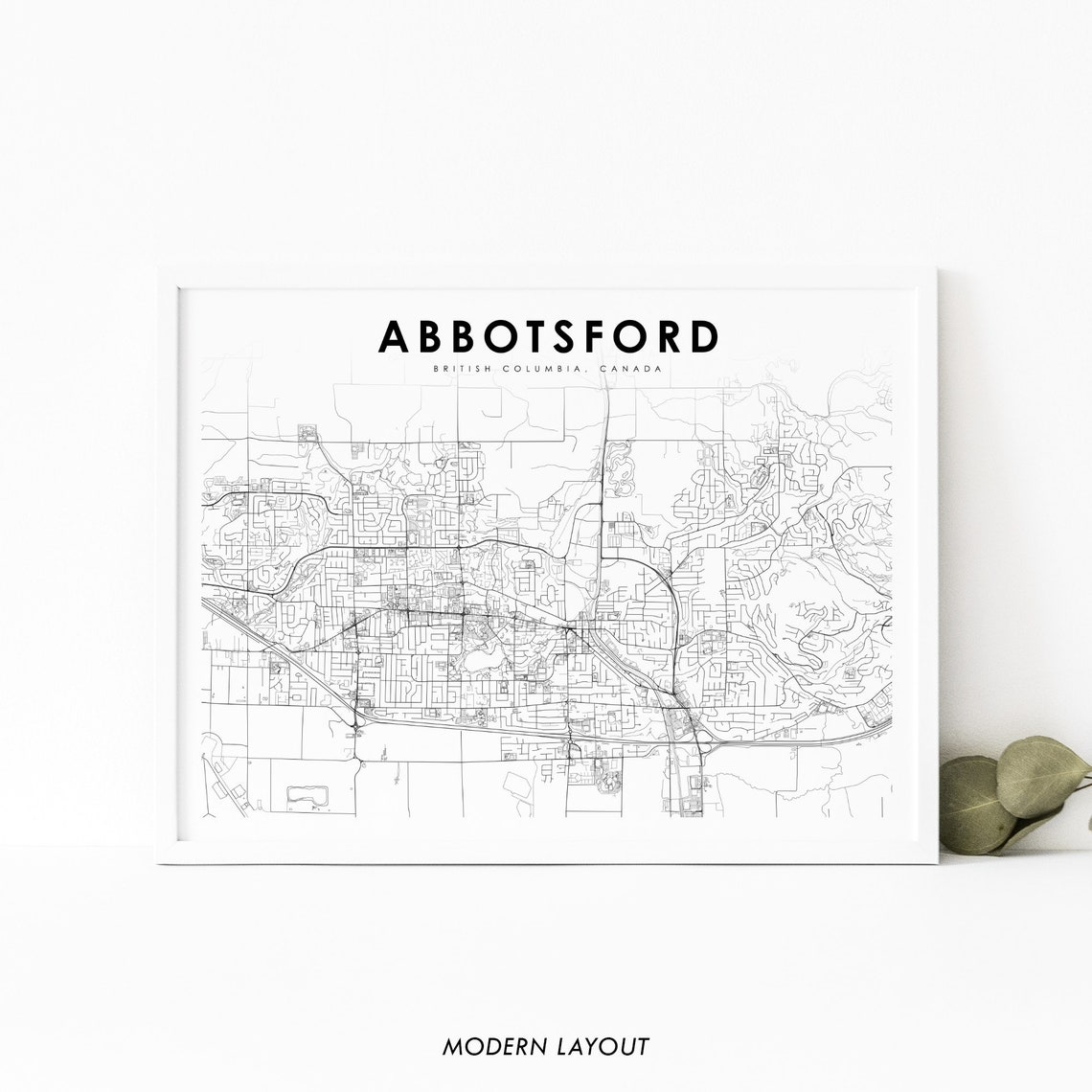 Abbotsford BC Map Print, British Columbia Canada Map Art Poster, City ...