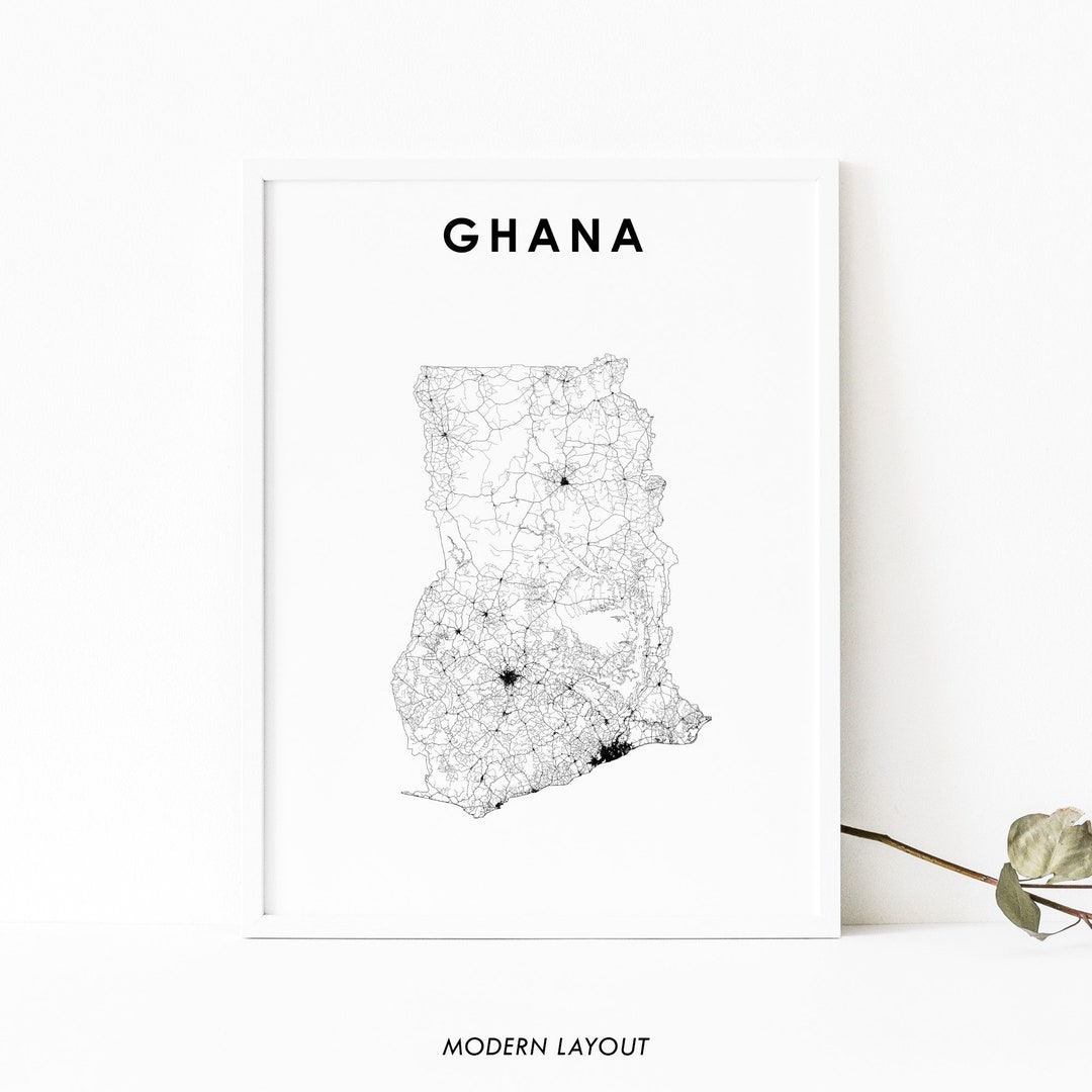Ghana Map Print, Country Road Map Poster, Ivory Coast Africa Accra Map ...