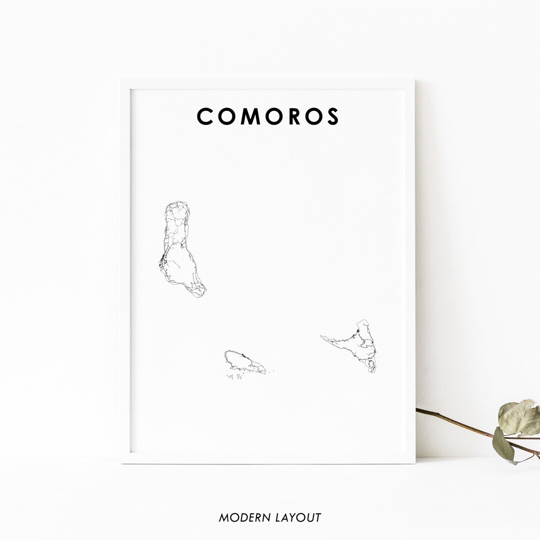 Comoros Map Print, Country Road Map Art Poster, Comores Komori Qamarī ...