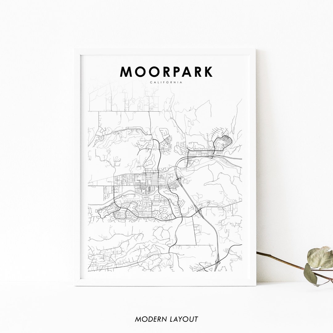 Moorpark CA Map Print, California USA Map Art Poster, Ventura County ...