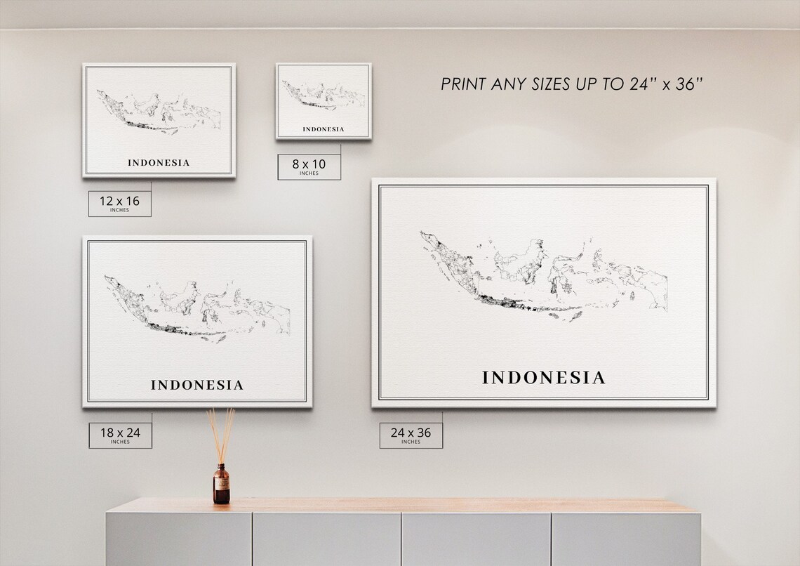 Indonesia Map Print, Road Map Art Poster, Jakarta Java Sumatra Map Art ...