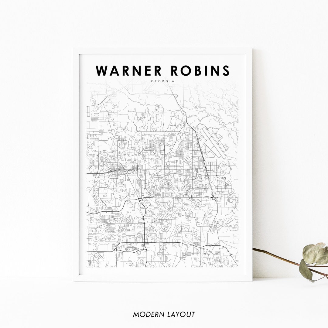 Warner Robins GA Map Print, Georgia USA Map Art Poster, City Street ...